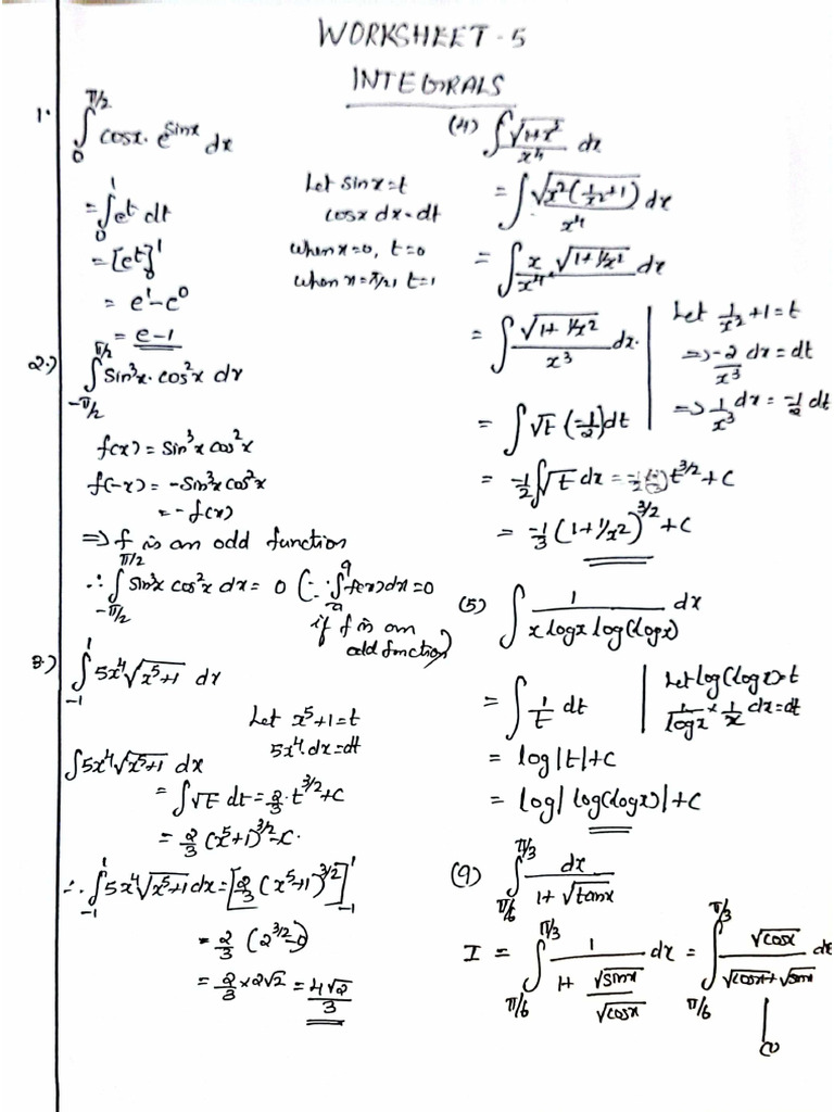 Worksheet Solutions Integrals_pdf | PDF