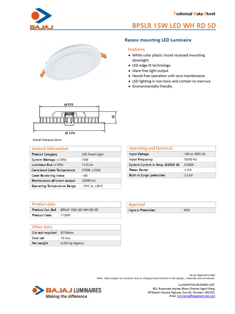 Bpslr 15w Led Wh Rd Sd | PDF | Lighting | Electricity