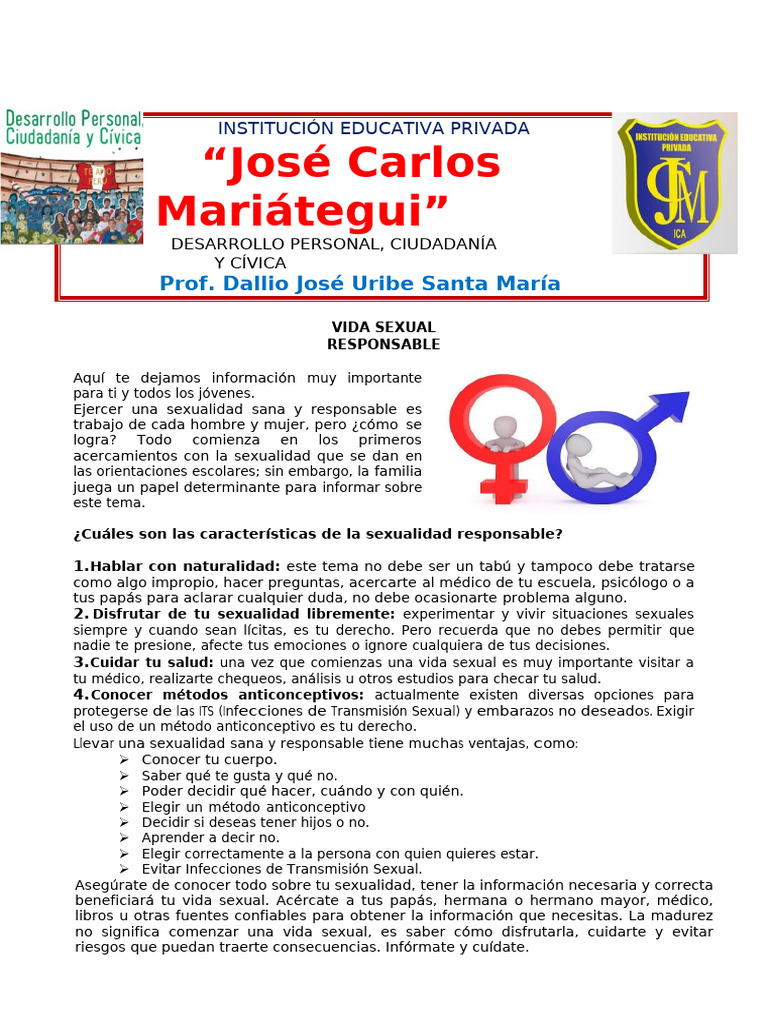 Separata N°01 Vida Sexual Responsable | PDF | La sexualidad humana | Control de la natalidad