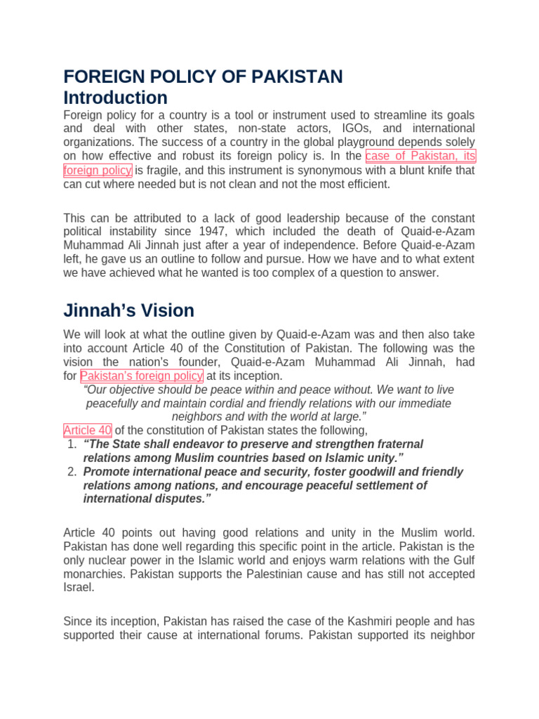 Pakistan's Complex Foreign Policy Analysis | PDF | Pakistan | Muhammad ...