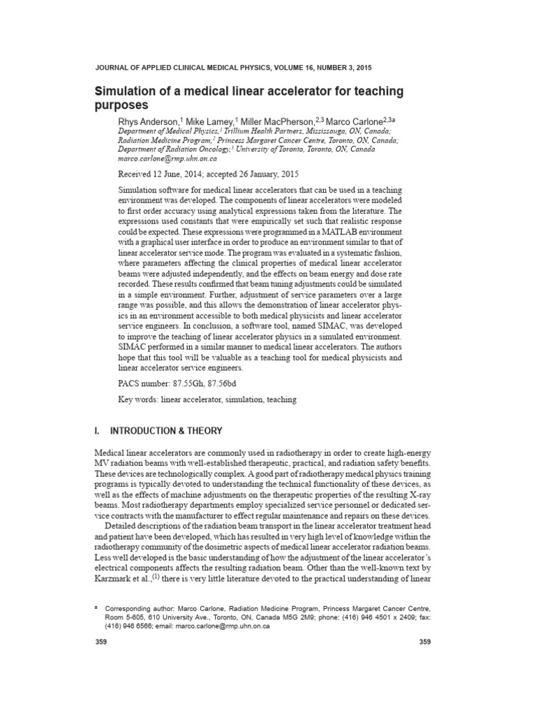 Anderson - Simulation of A Medical Linear Accelerator For Teaching Purposes - 2015 ...