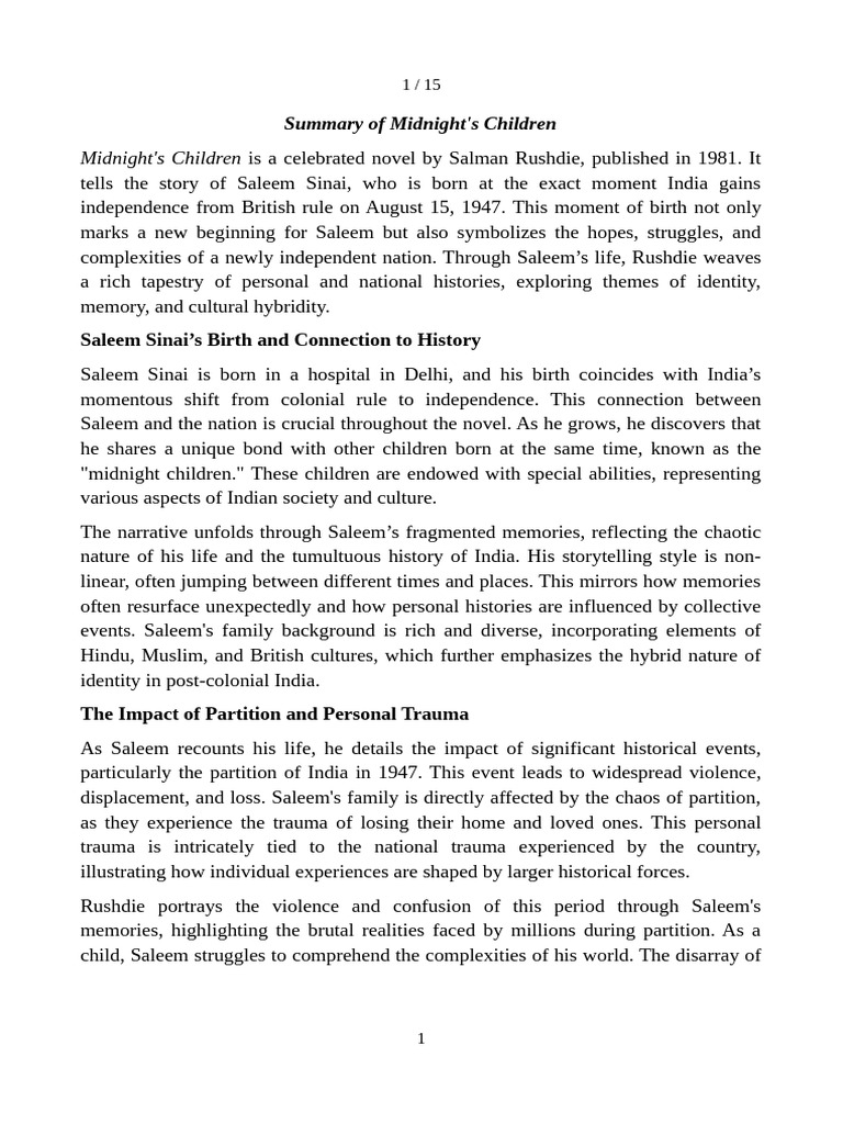 Midnight's Children | PDF | Narrative | Identity (Social Science)