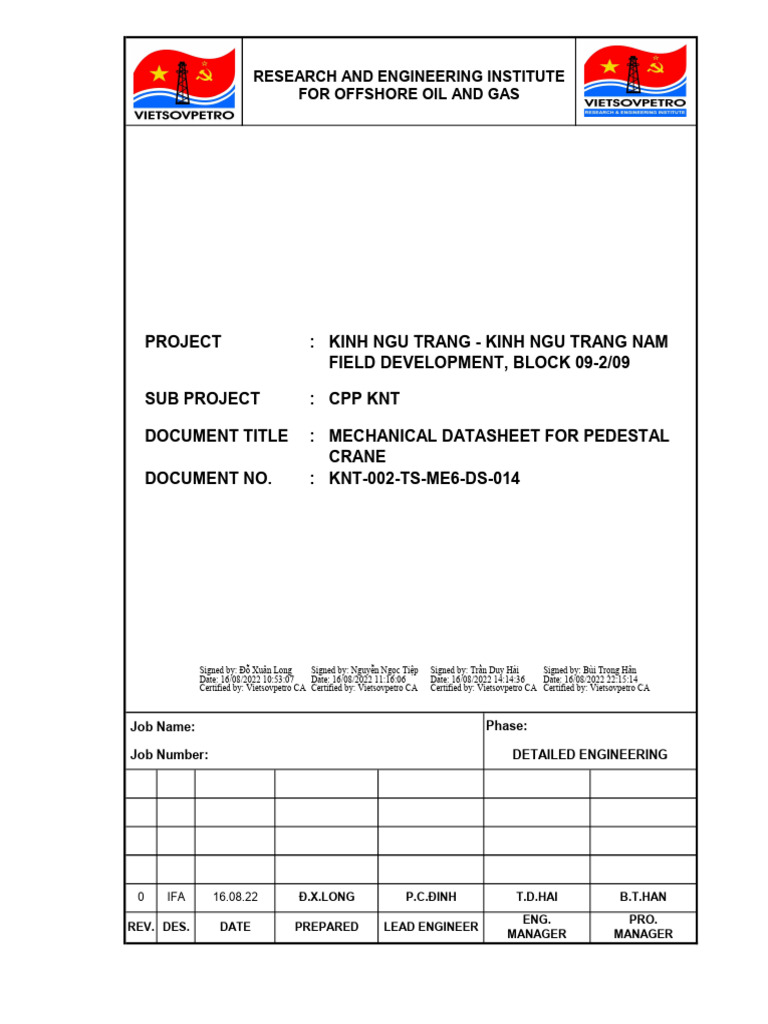 KNT-002-TS-ME6-DS-014 - 0 - Mechanical DataSheet For Pedestal Crane | PDF | Crane (Machine ...