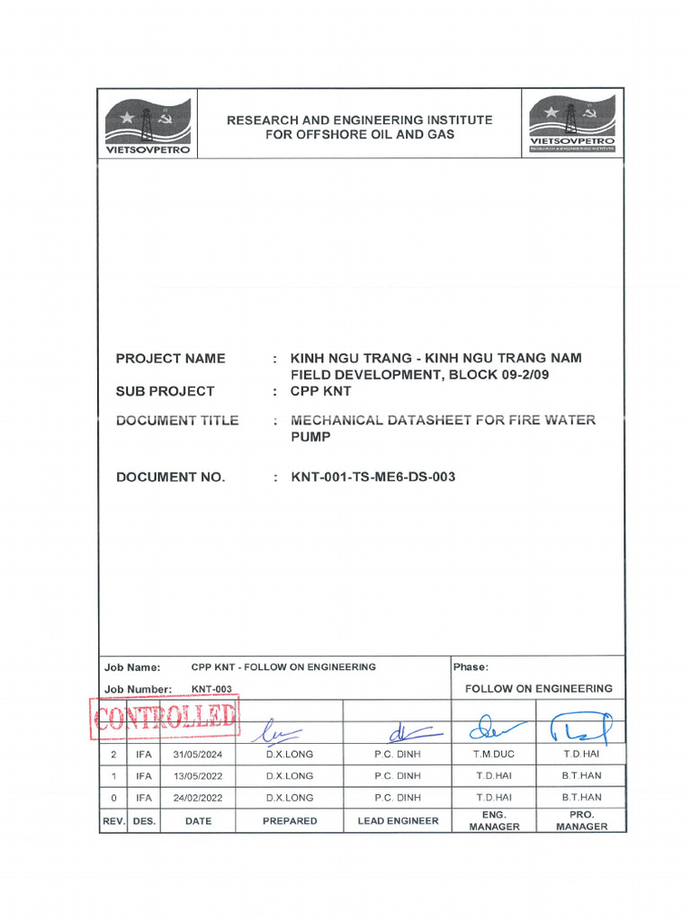 KNT-001-TS-ME6-DS-003 - 2 - Mechanical Data Sheet For Fire Water Pump | PDF | Pump | Engines