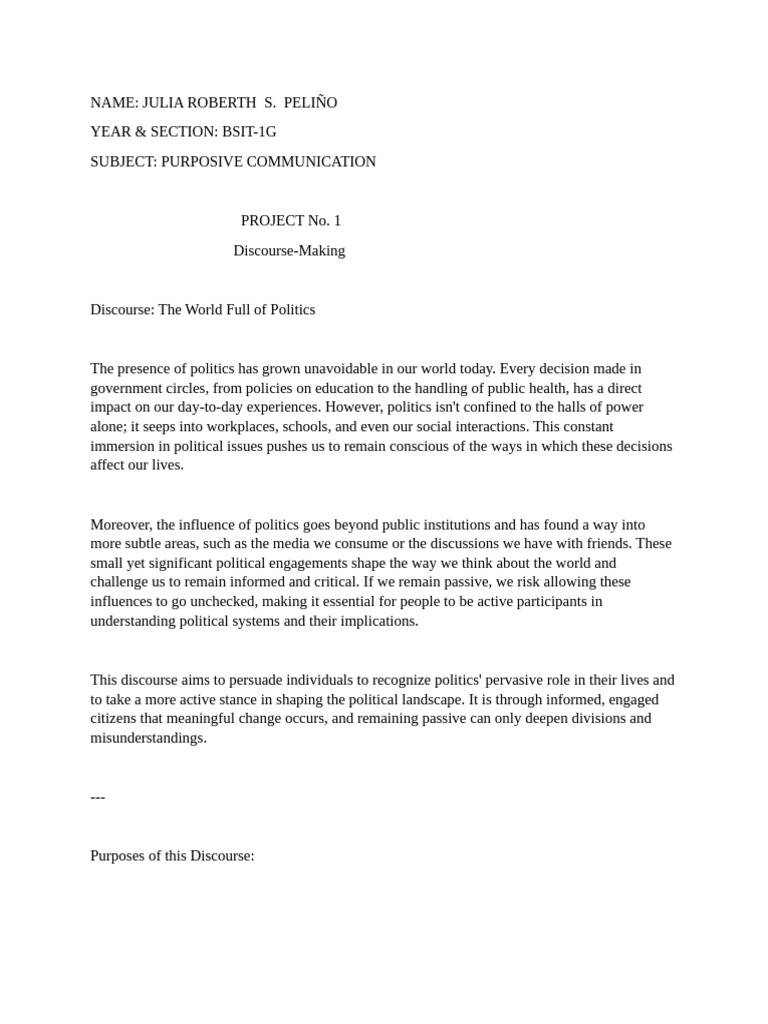 Project1 Purposive Communication | PDF | Social Science | Self-Improvement