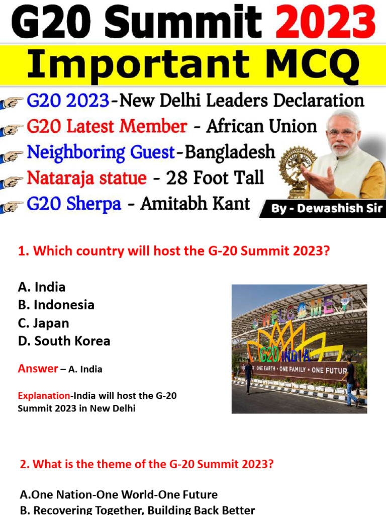 G20 Summit 2023: Key Facts | PDF