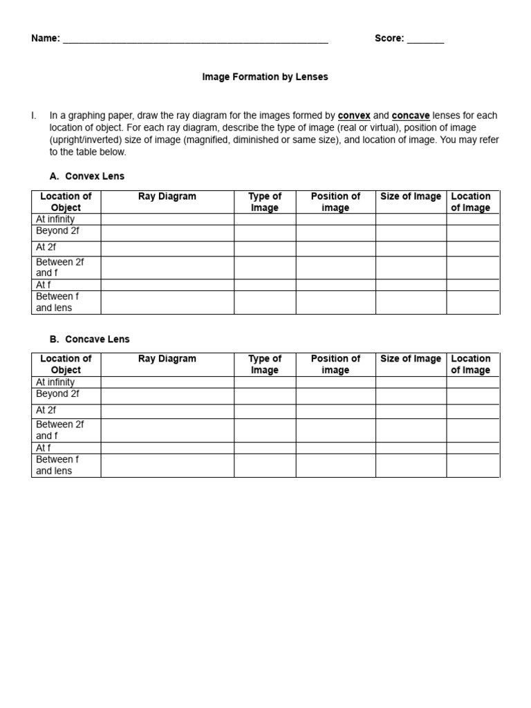 Worksheet On Ray Diagram For Lenses 24 | PDF | Science & Mathematics ...