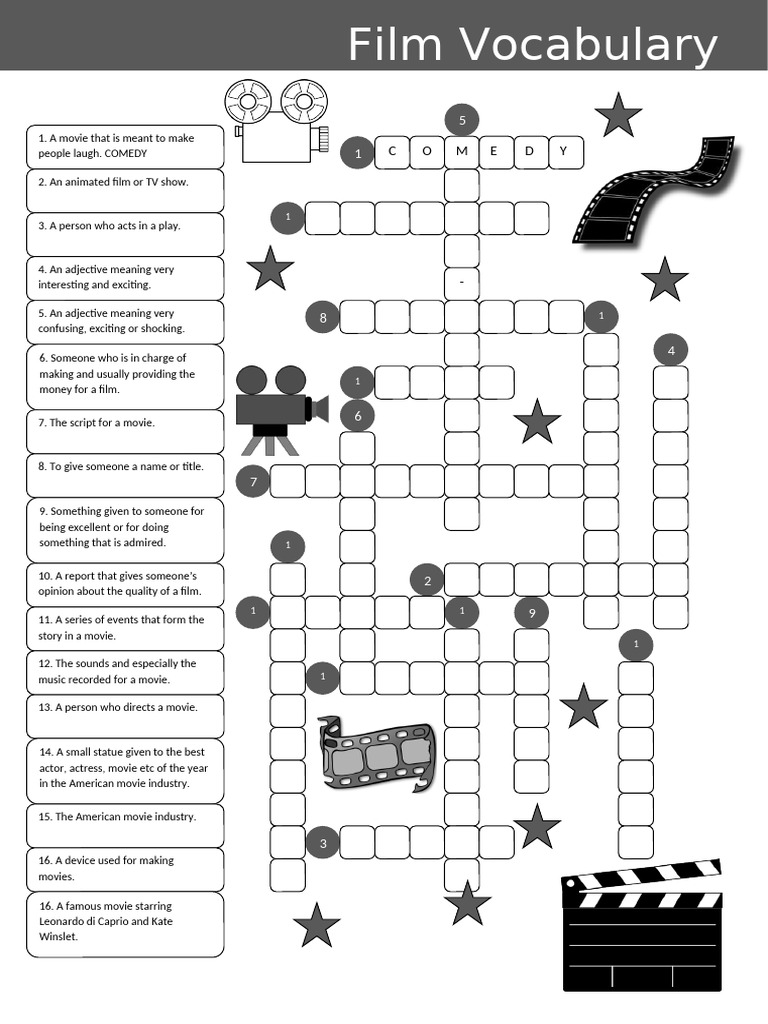 Film Vocabulary Crossword | PDF | Art