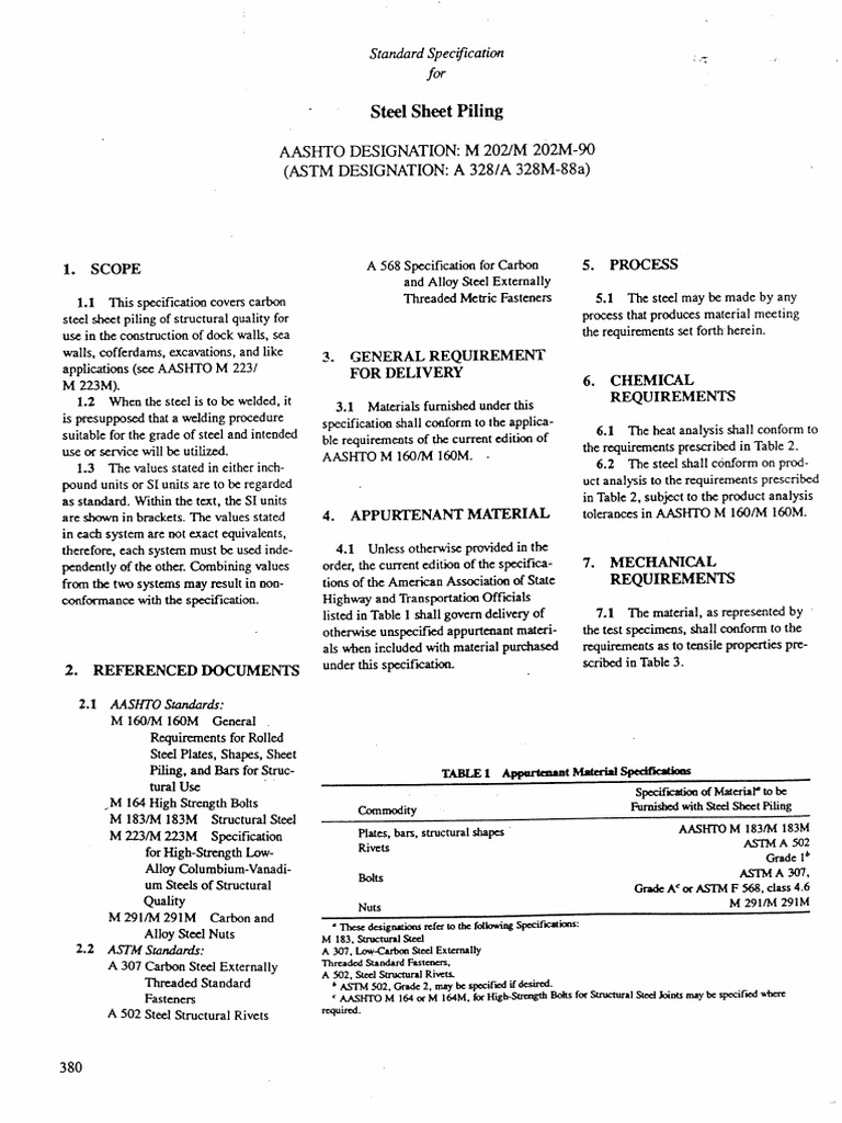 AASHTO M 202-90 Steel Sheet Piling | PDF | Structural Steel | Screw