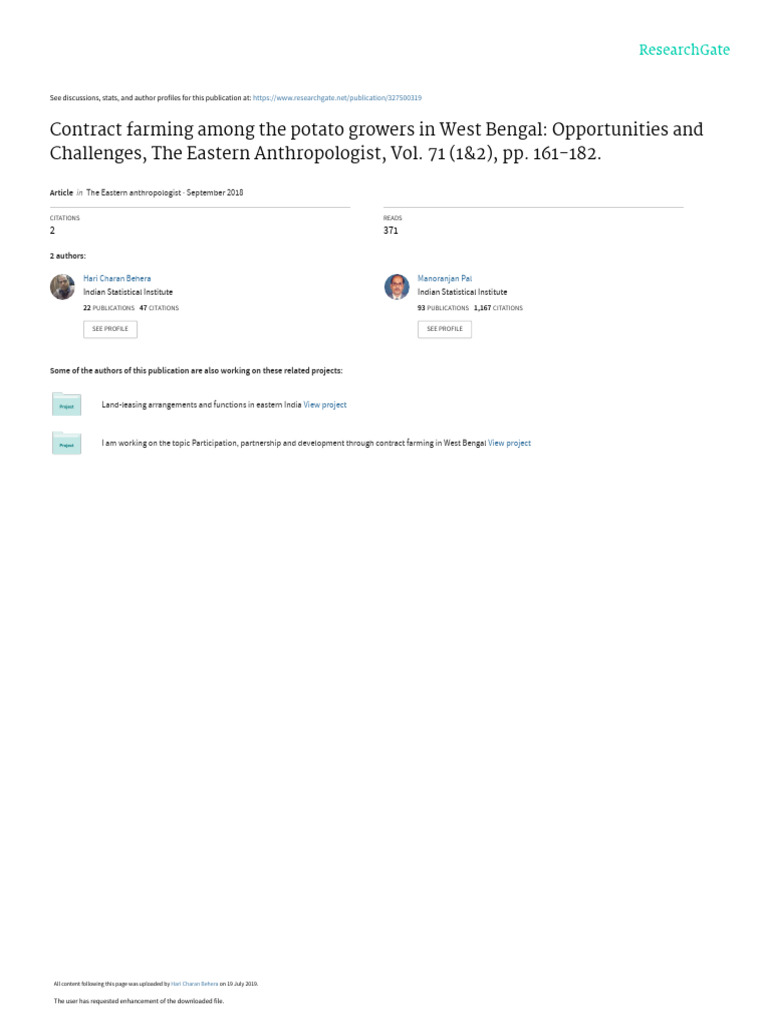 Contract Farming Among Poteto Growers | PDF | Agriculture | Social Capital