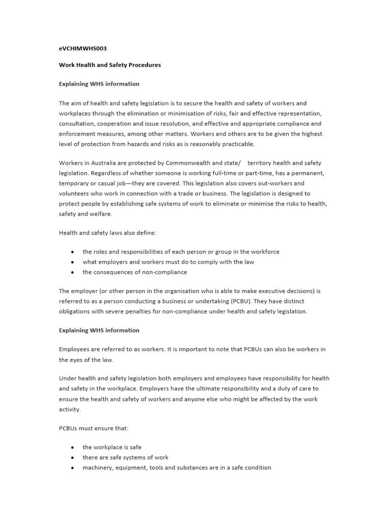 WHS Procedures and Compliance Guide | PDF | Occupational Safety And ...