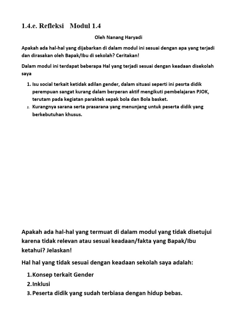 1.4.e. Refleksi - Modul 1.4 | PDF | Kesehatan Holistik | Sains & Matematika