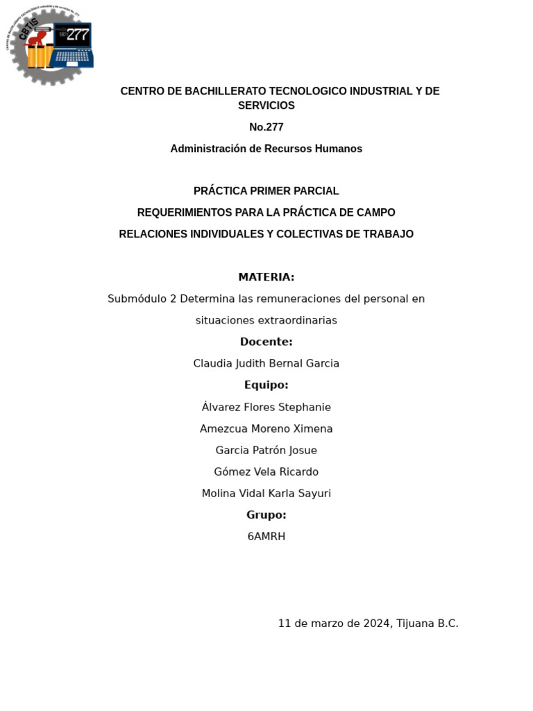 Práctica de Recursos Humanos CBTIS 277 | PDF | Derecho laboral ...