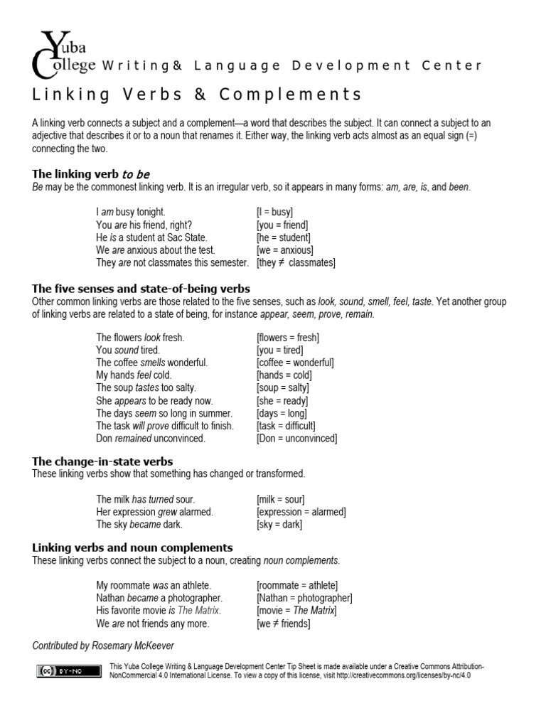 Linking Verbs Complements Accessible February 2020 | PDF | Verb | Noun