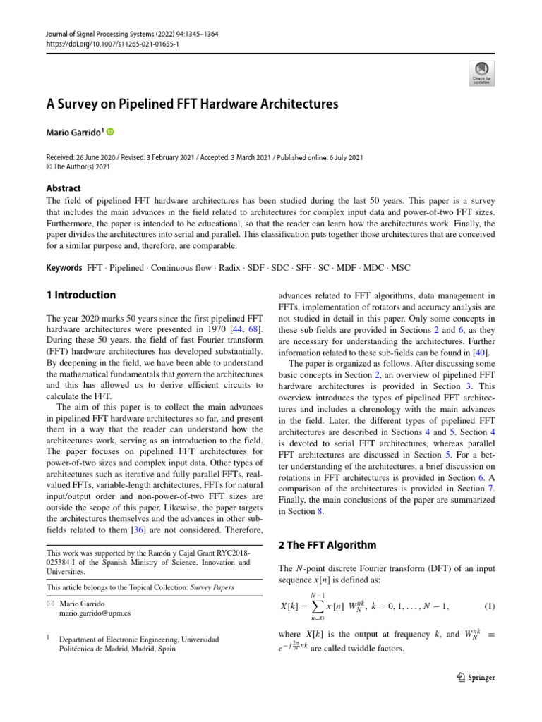 A Survey On Pipelined FFT Hardware Architectures | PDF | Fast Fourier Transform | Algorithms