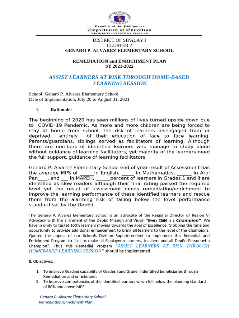 Remediation and Enrichment Plan | PDF | Educational Assessment | Pedagogy