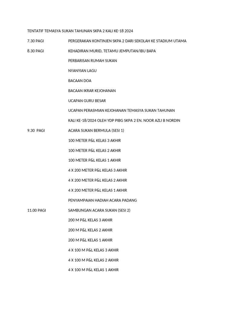 Tentatif Temasya Sukan Tahunan 2024 | PDF | Olahraga & Rekreasi
