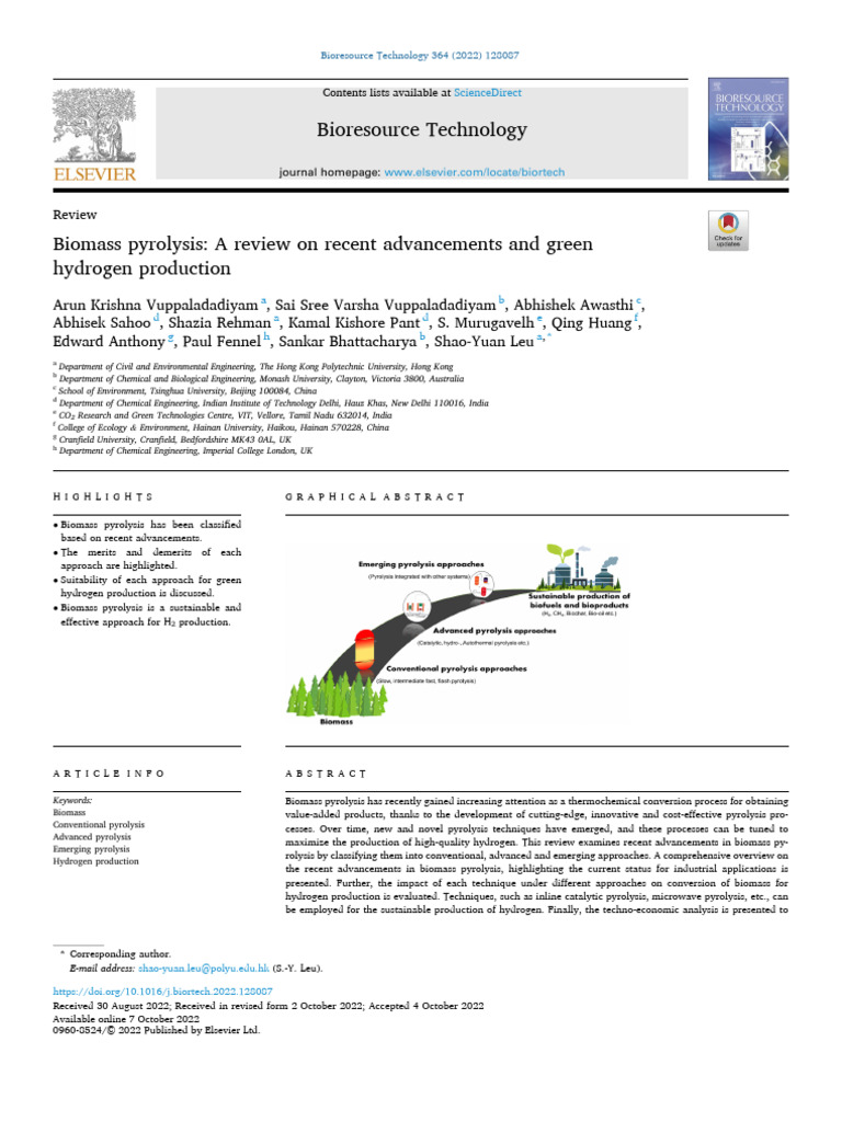 Biomass Pyrolysis A Review On Recent Advancements and - 2022 ...