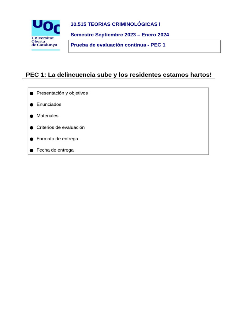 Enunciado PEC 1_ 2 | PDF | Teoría | Criminología