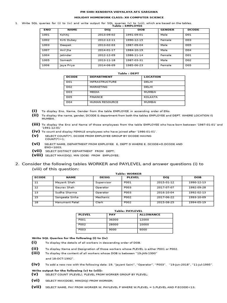 HHW Cs 12 A Winter Break | PDF | Databases | Data Management