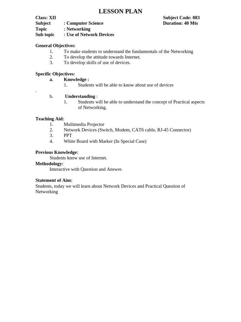 Lesson Plan Networking | PDF | Computer Network | Network Switch