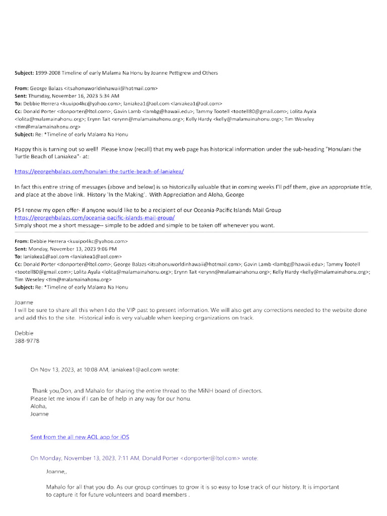 1999 2008 Timeline of Early Malama Na Honu by Joanne Pettigrew and Others | PDF