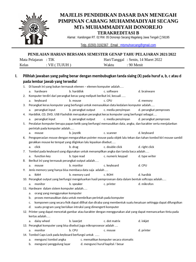 Soal PHB Genap TIK 7 | PDF