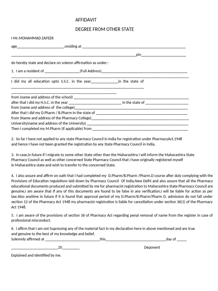 Affidavit For Other State Diploma Degree and Gap | PDF | Affidavit ...