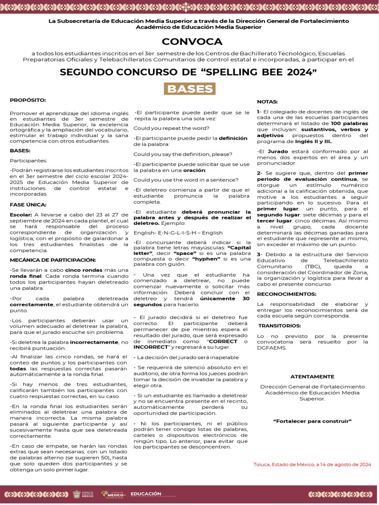 Convocatoria Segundo Concurso Spelling Bee Ok | PDF
