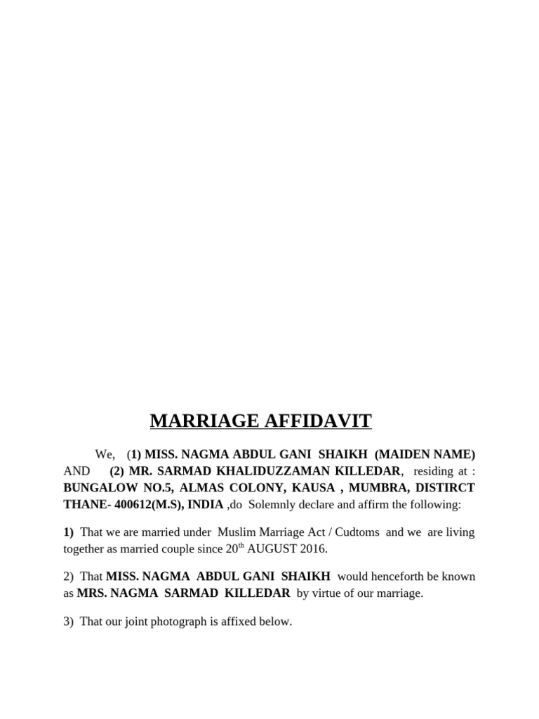 Marriage Affidavit Declaration | PDF
