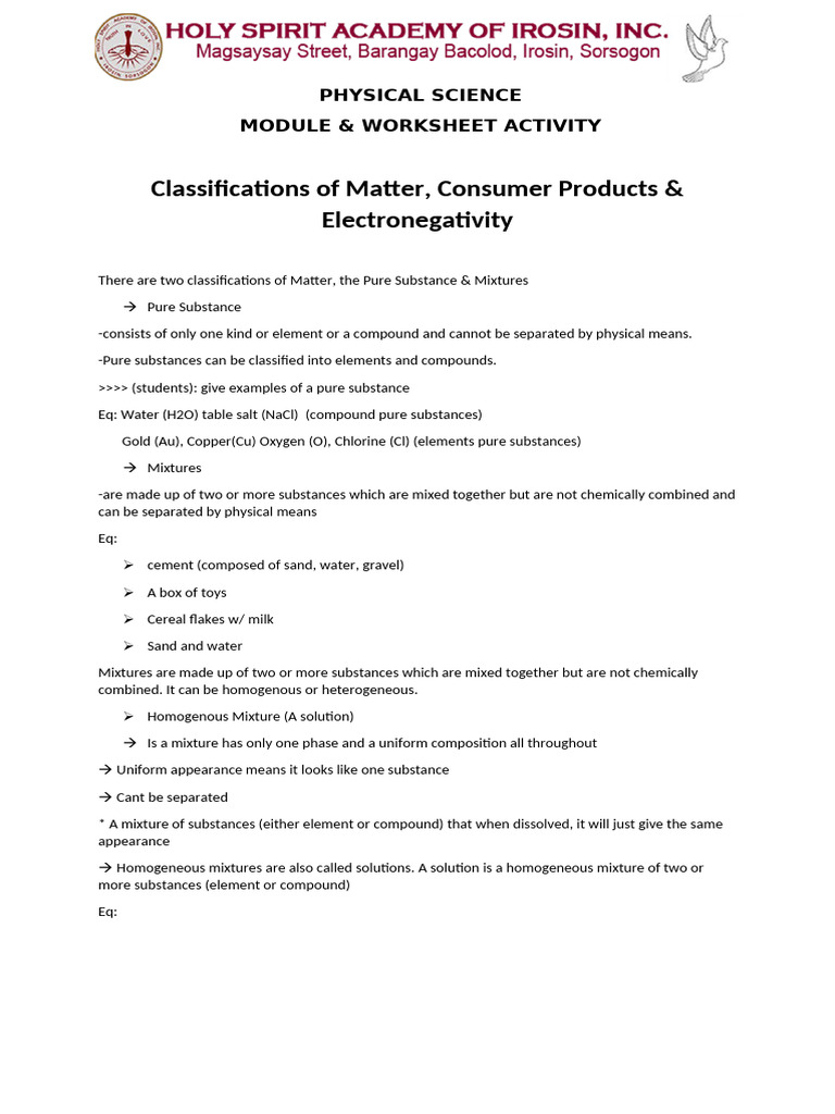 Physical Science Module Worksheet | PDF | Chemical Substances | Mixture