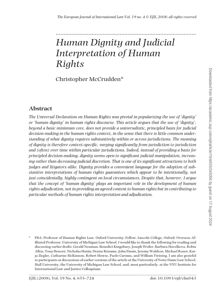 Human Dignity And Judicial Interpretation Of Hr Pdf International