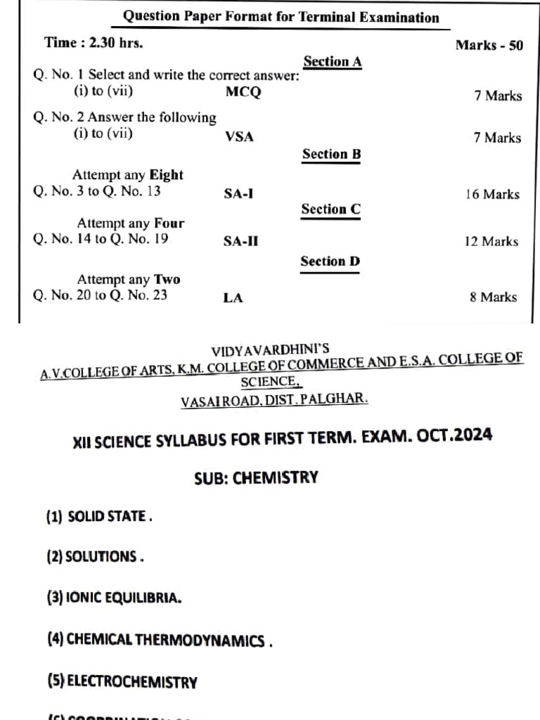 Chemistry Paper Pattern and Syllabus | PDF