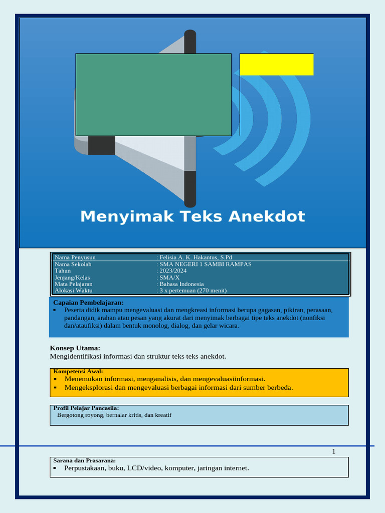 Modul Ajar Klas X Bab 2 Teks Anekdot | PDF | Seni & Disiplin Bahasa | Sains & Matematika