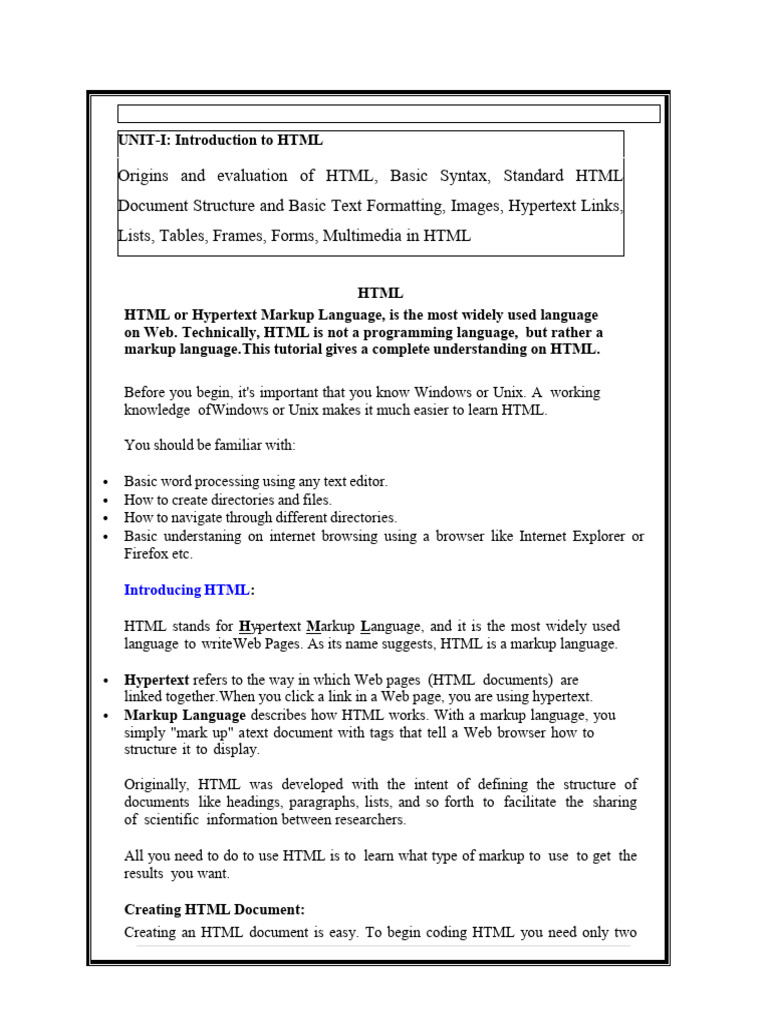 Web Notes | PDF | Html Element | Html
