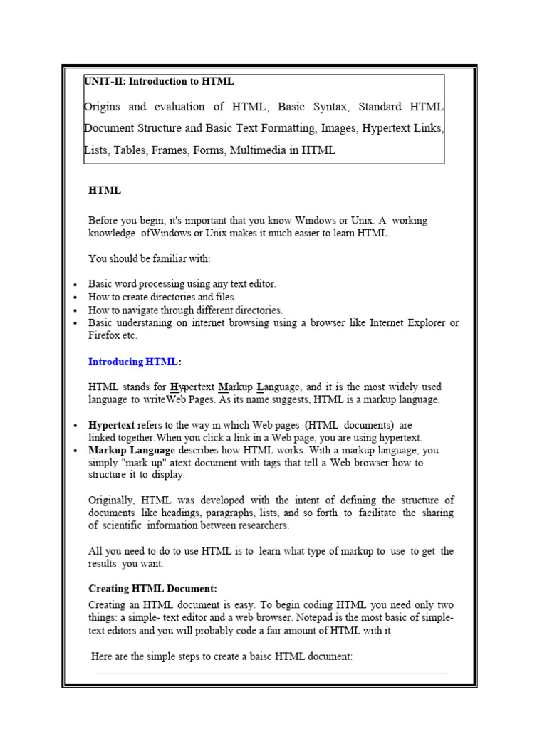 Fundamentals of Web UNIT II | PDF | Html Element | Hyperlink