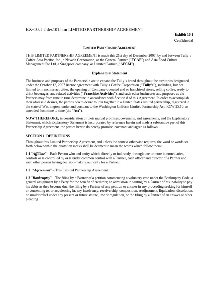 Limited Partnership Agreement 500 | PDF | Bankruptcy | Partnership