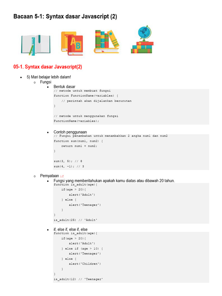 Bacaan 5-1 - Syntax Dasar Javascript | PDF
