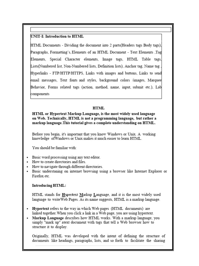 Basics Of WEB I | PDF | Html Element | Hyperlink