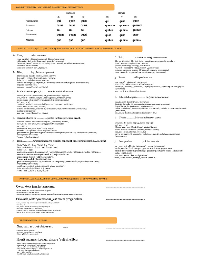Zaimek Qui, Quae, Quod Oraz Is, Ea, Id | PDF