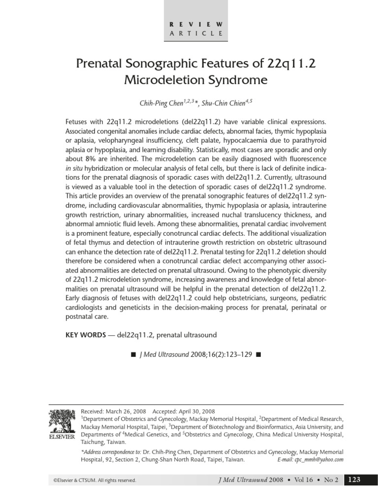 Prenatal Sonographic Features of 22q11 2 Microdeletion Syndrome | PDF | Congenital Heart Defect ...