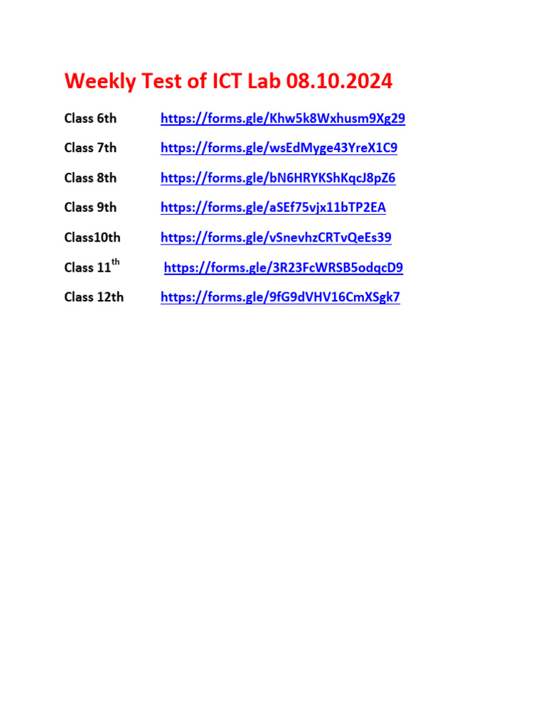 Grade 5 ICT Weekly Test Links | PDF | Career & Growth