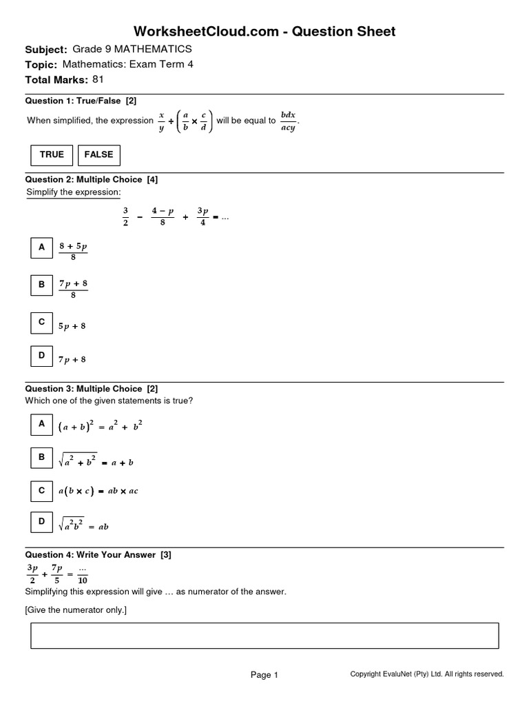 G9 Mathematics Term 4 Exam | PDF | Numbers | Number Theory