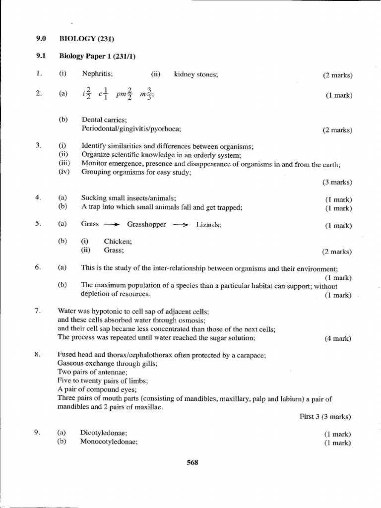 2011 Kcse Kcse Kcse Biology Ms p1 | PDF