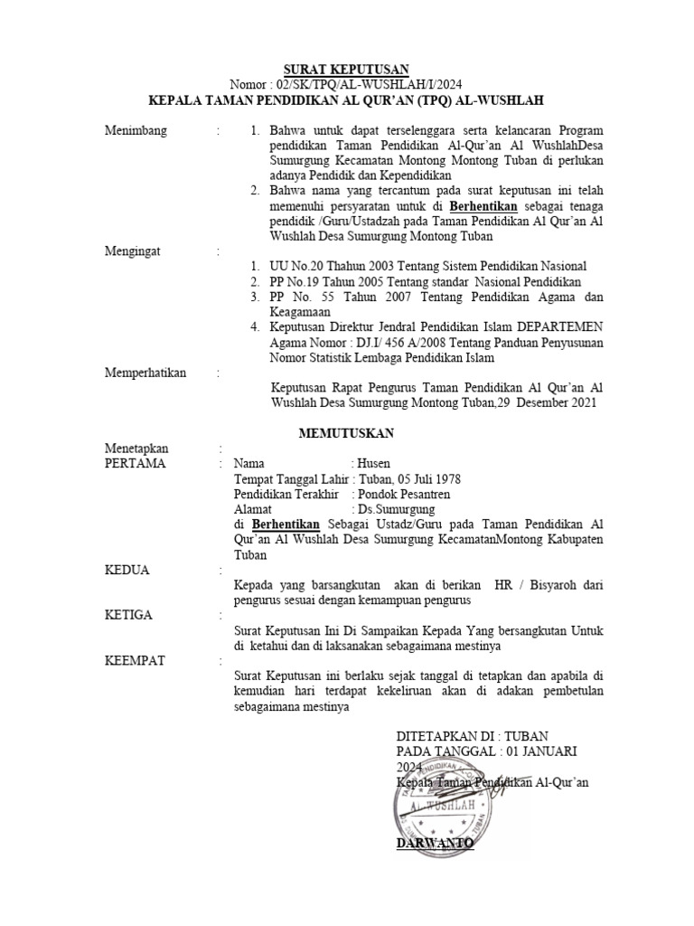 SK Pemberhentian | PDF