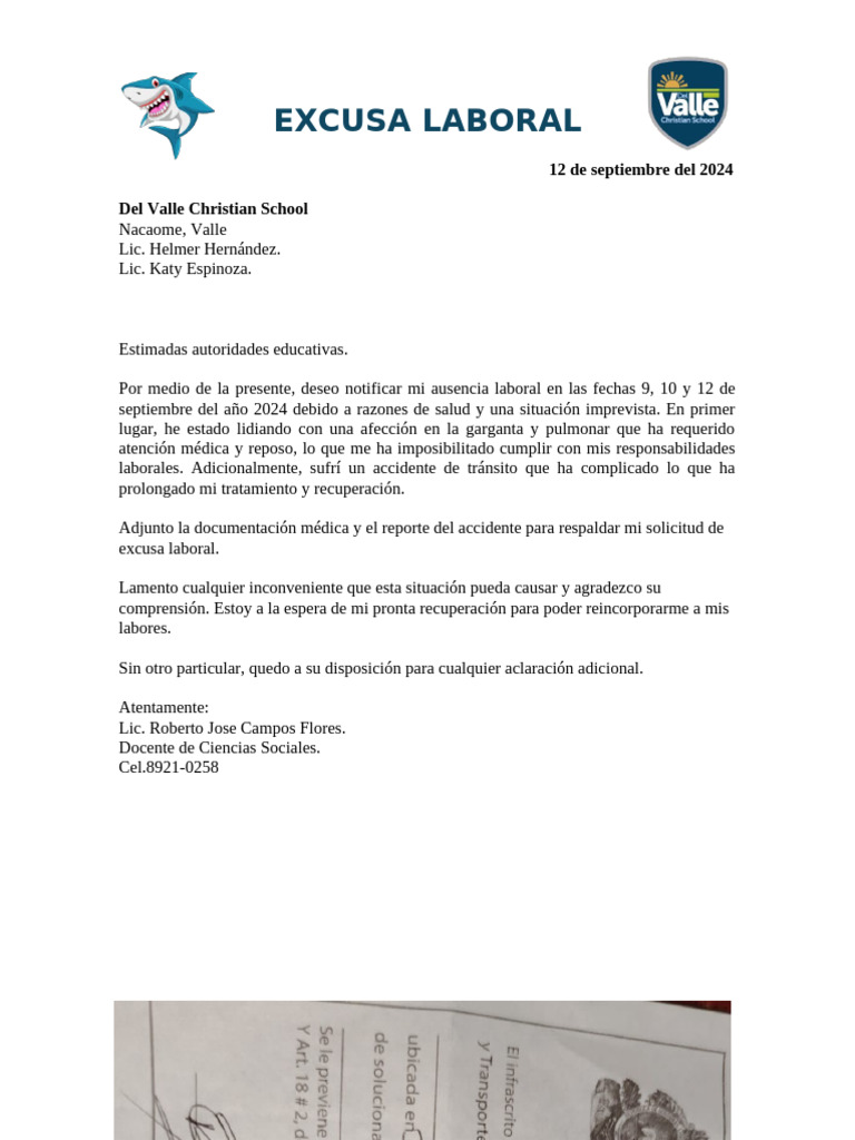 Solicitud de Excusa Laboral por Salud | PDF | Relaciones personales ...
