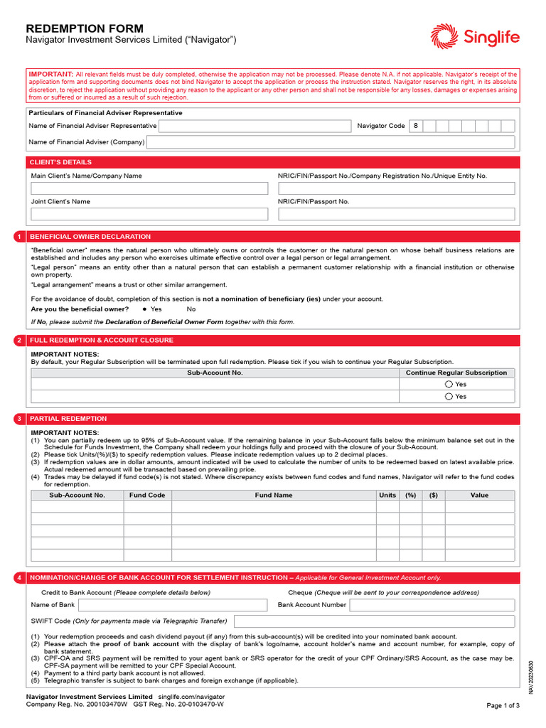 (New) Redemption Form - NAV20230630 | PDF | Banks | Bankruptcy