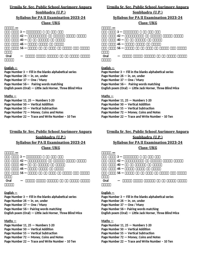 UKG Syllabus For PA II 23-24 | PDF