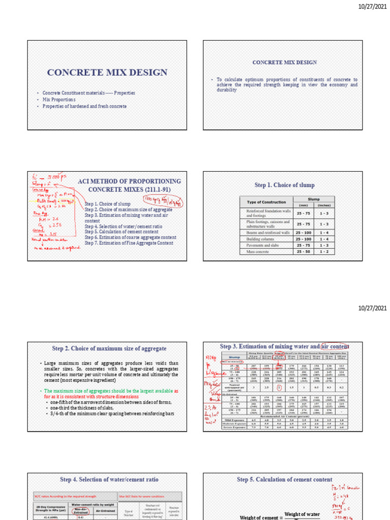 Lecture 13 - 14 (Concrete Mix Design) | PDF | Concrete | Cement