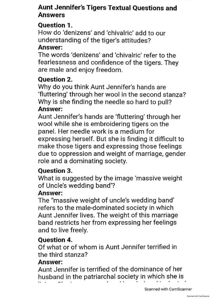 Aunt Jennifer’S Tigers Quotes And Analysis – ZHERSS